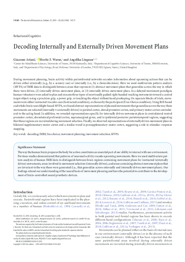 (PDF) Decoding Internally and Externally Driven Movement Plans