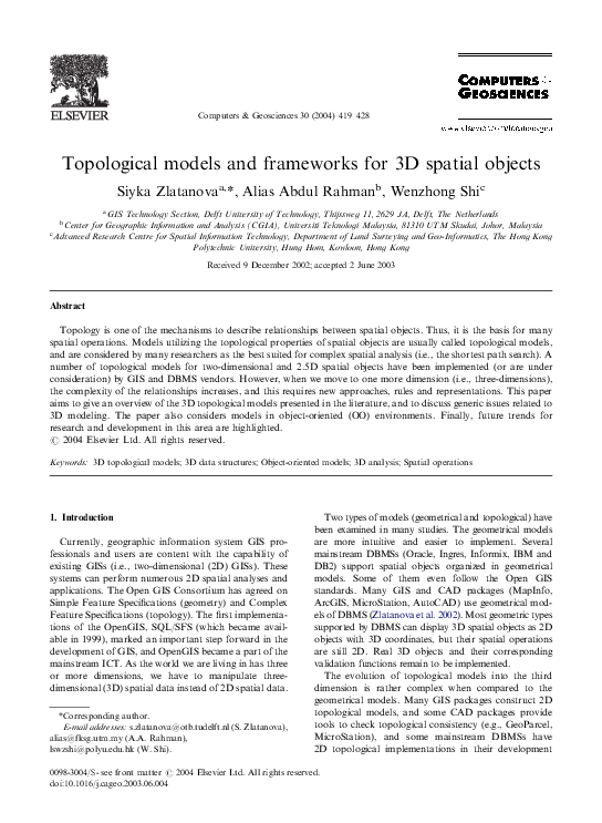 (PDF) Topological models and frameworks for 3D spatial objects