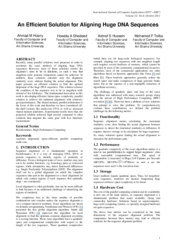 (PDF) An efficient solution for aligning huge DNA sequences