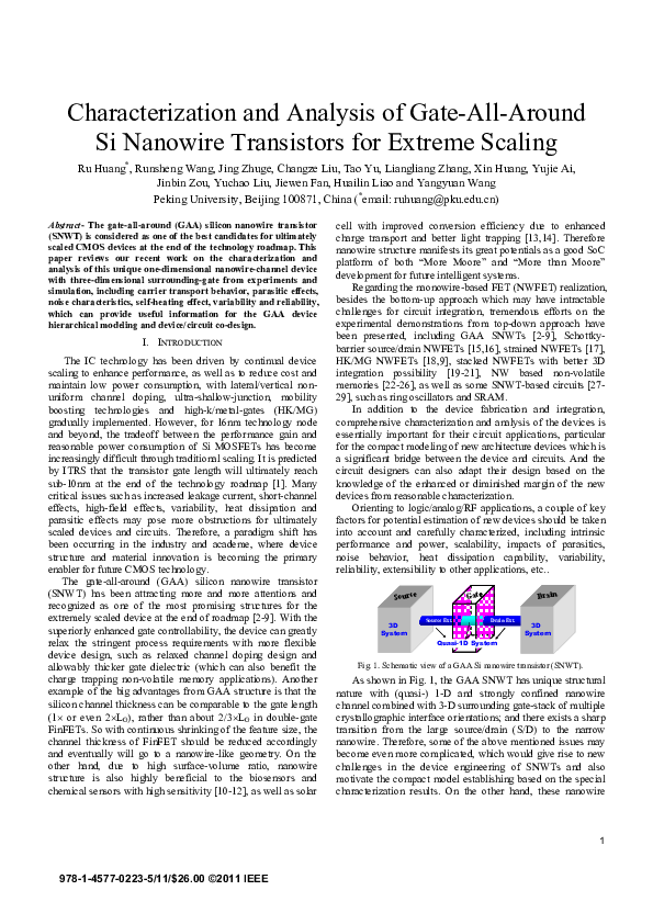 (PDF) Characterization and Analysis of Gate-All-Around Si Nanowire Transistors for Extreme Scaling