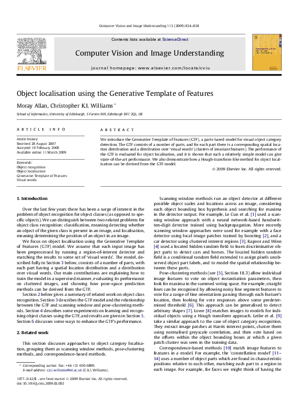 Pdf Object Localisation Using The Generative Template Of Features