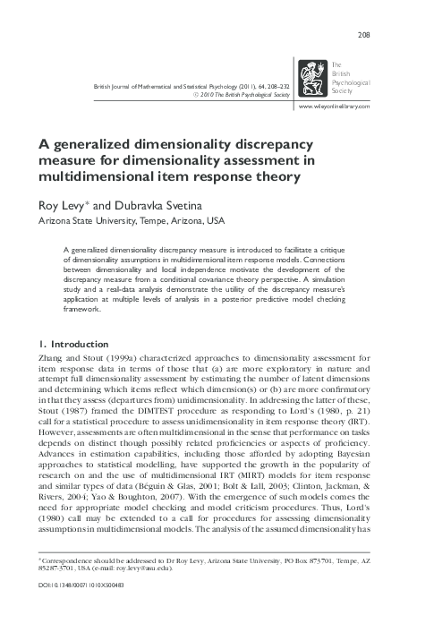 (PDF) A generalized dimensionality discrepancy measure for dimensionality assessment in ...