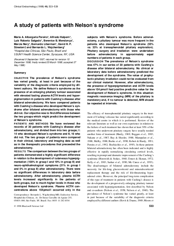 (PDF) A study of patients with Nelson's syndrome