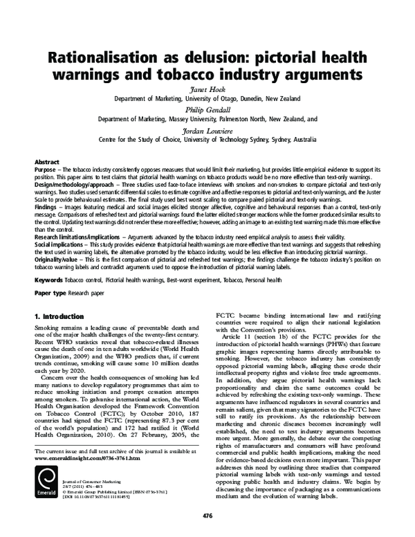(PDF) Effects of Visual Images as On-Pack Anti-Smoking Warnings