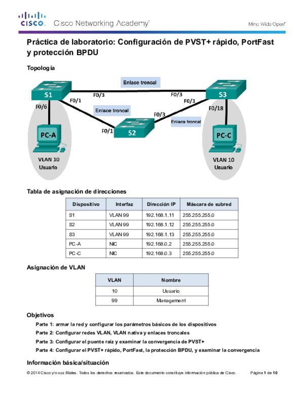 (DOC) Práctica de laboratorio: Configuración de PVST+ rápido, PortFast ...