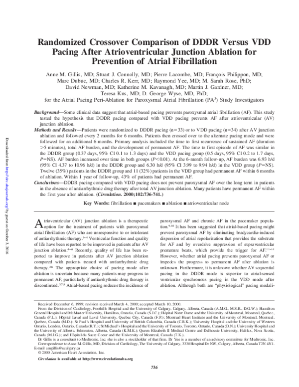(PDF) Randomized crossover comparison of DDDR versus VDD pacing after ...