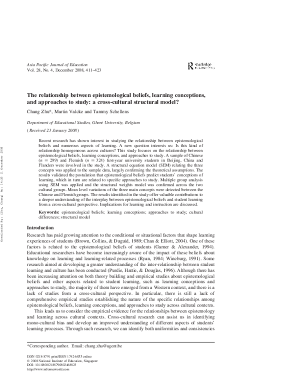 (PDF) The relationship between epistemological beliefs, learning conceptions, and approaches to ...