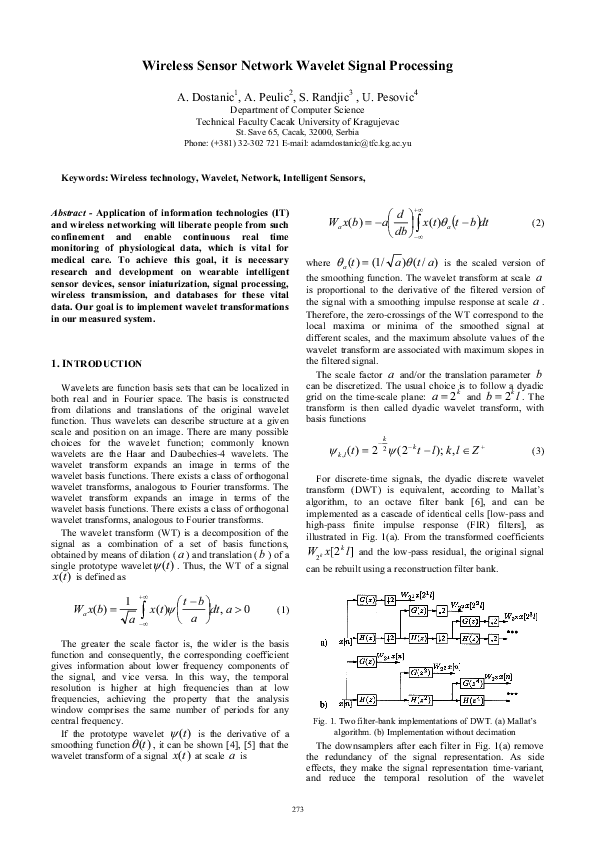 (PDF) Wireless Sensor Network Wavelet Signal Processing