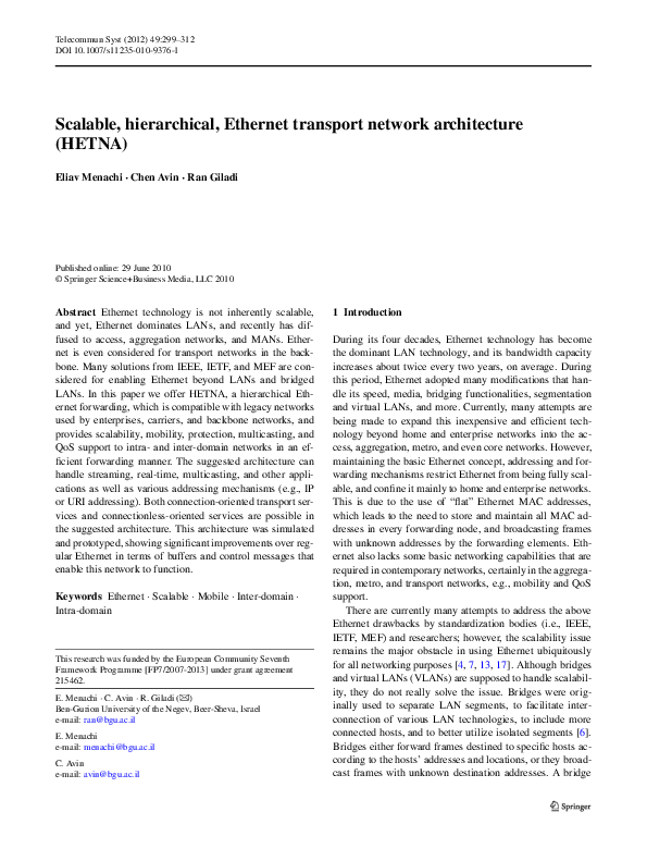 (PDF) Scalable, hierarchical, Ethernet transport network architecture (HETNA