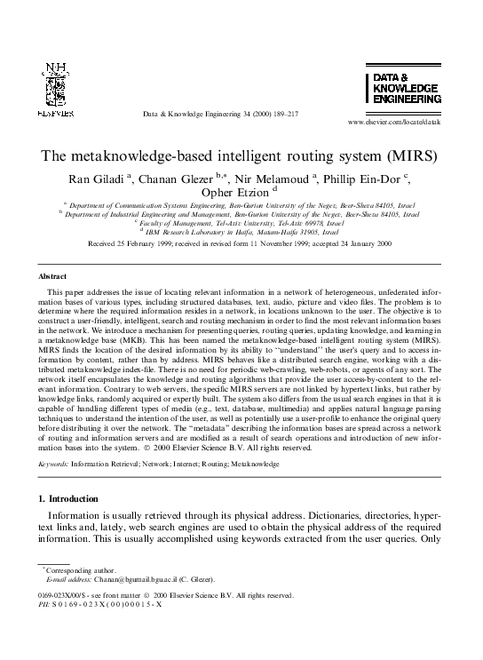 (PDF) The metaknowledge-based intelligent routing system (MIRS
