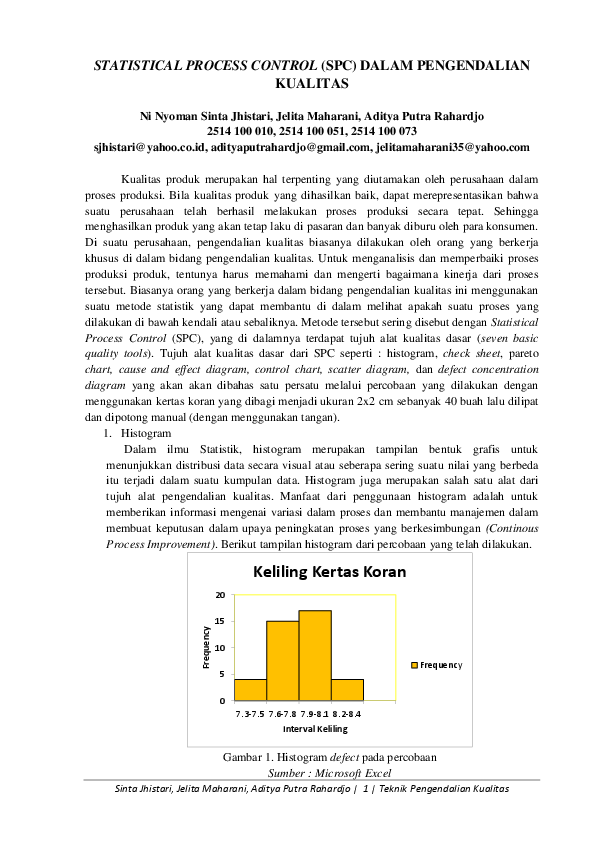 (PDF) STATISTICAL PROCESS CONTROL (SPC) DALAM PENGENDALIAN KUALITAS pada Percobaan Perobekan ...