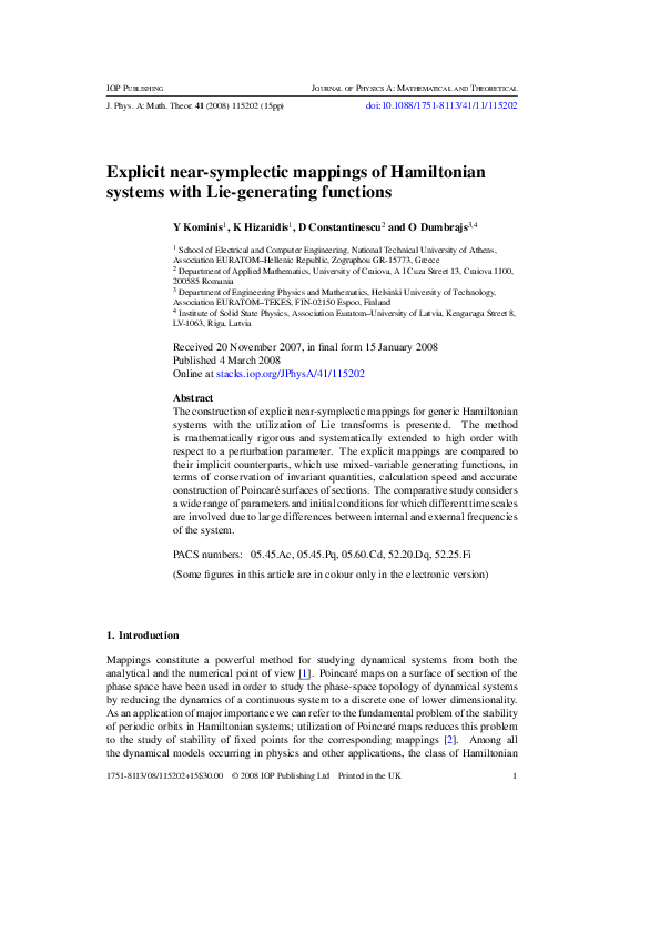 Pdf Explicit Near Symplectic Mappings Of Hamiltonian Systems With Lie