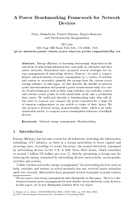 (PDF) A Power Benchmarking Framework for Network Devices