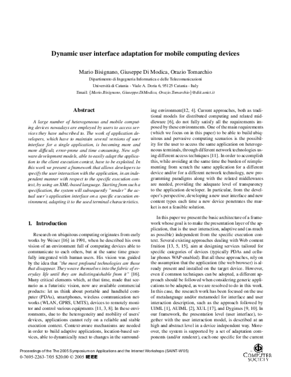 Pdf Dynamic User Interface Adaptation For Mobile Computing Devices