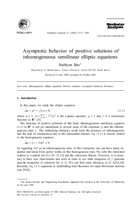 Pdf Asymptotic Behavior Of Positive Solutions Of Inhomogeneous