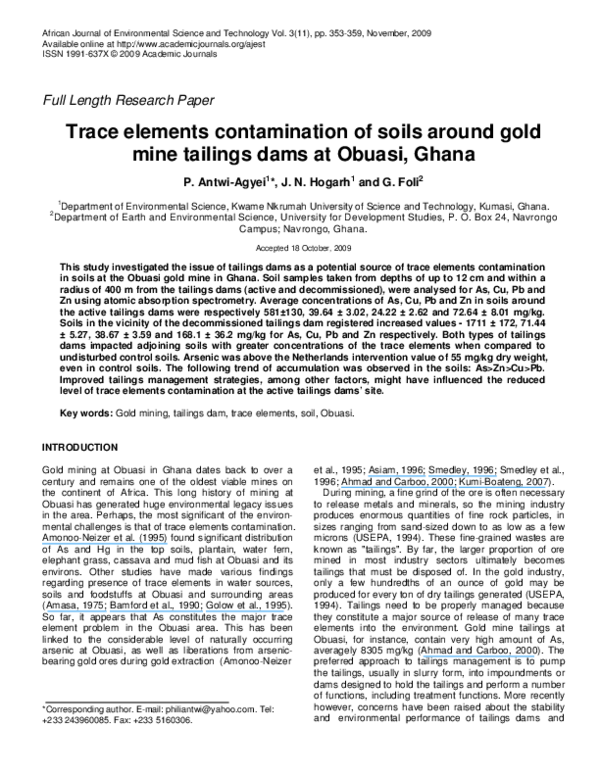 (PDF) Trace elements contamination of soils around gold mine tailings ...