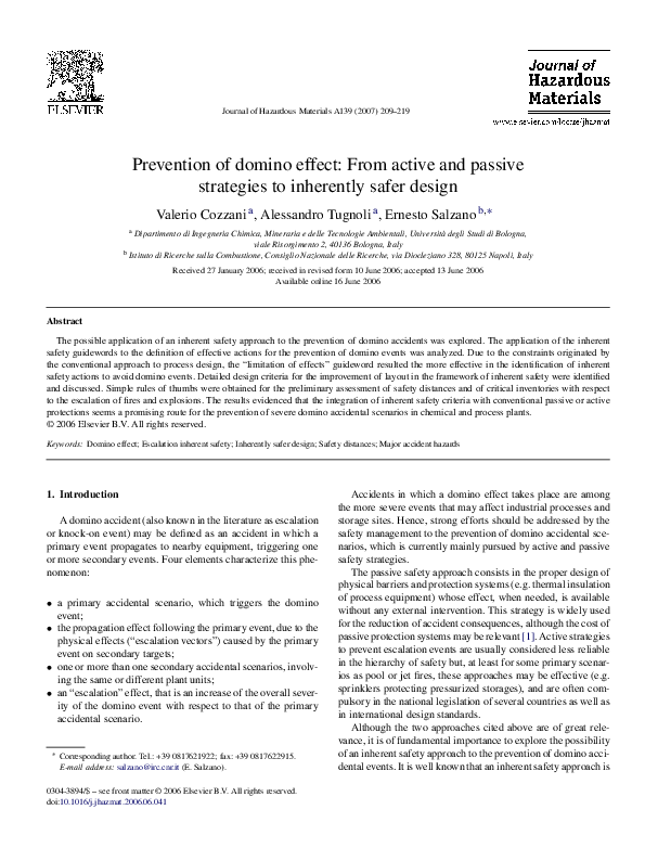 (PDF) Prevention of domino effect: From active and passive strategies ...