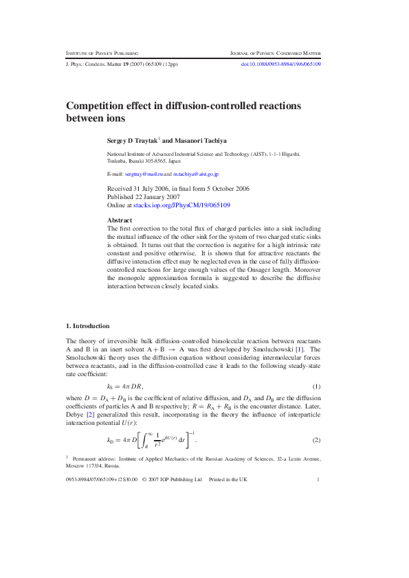 (PDF) Competition effect in diffusion-controlled reactions between ions