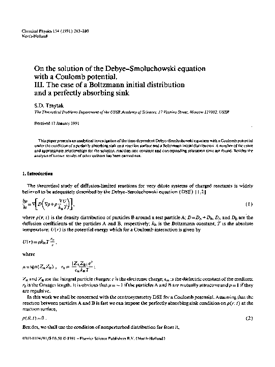 (PDF) On the solution of the Debye-Smoluchowski equation with a coulomb ...