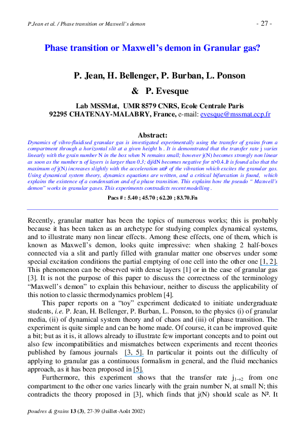 (PDF) Phase transition or Maxwell's demon in Granular gas
