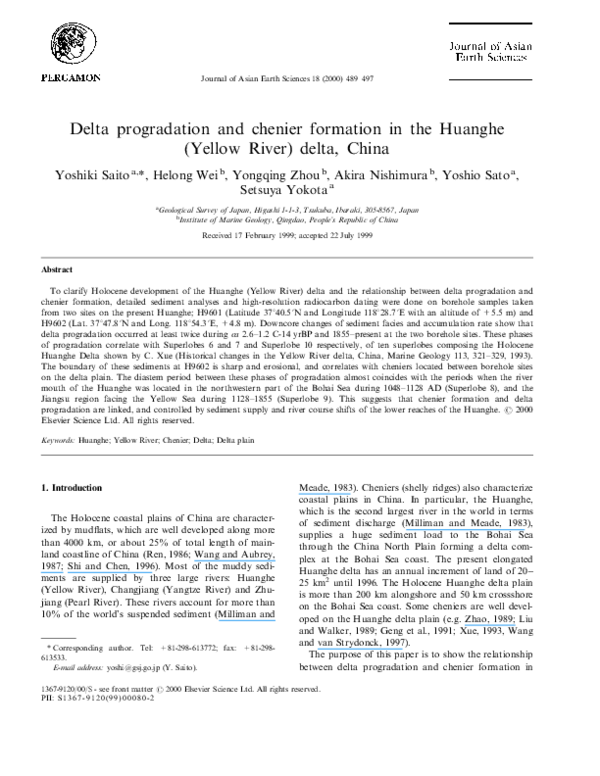 (PDF) Delta progradation and chenier formation in the Huanghe (Yellow ...