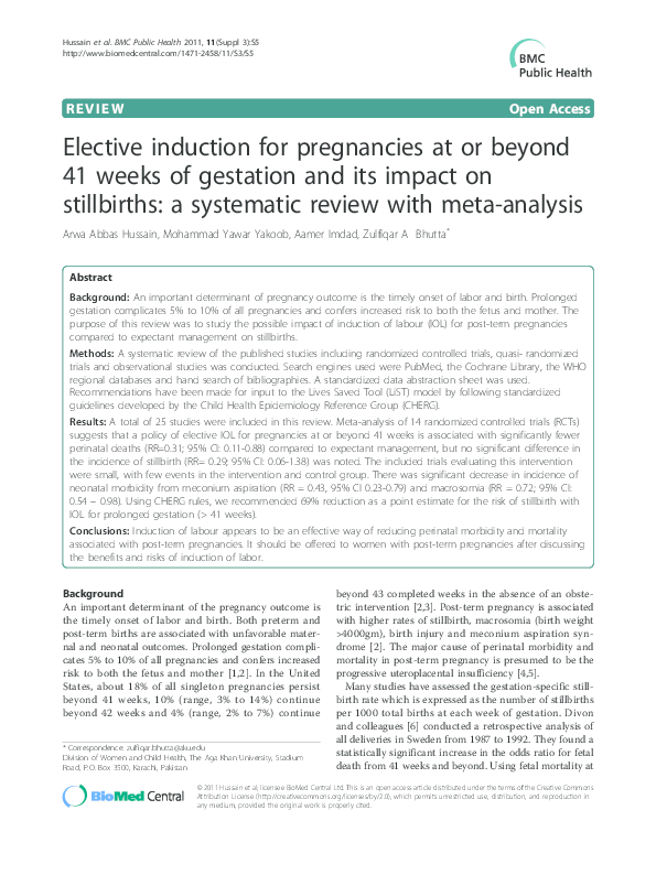 (PDF) Elective induction for pregnancies at or beyond 41 weeks of ...