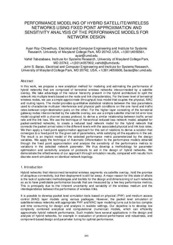(PDF) Performance Modeling of Hybrid Satellite/Wireless Networks Using Fixed Point Approximation ...