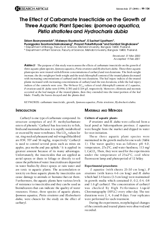 (PDF) The Effect of Carbamate Insecticide on the Growth of Three ...