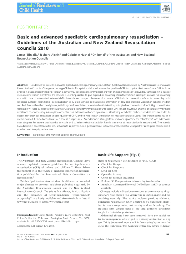 (PDF) Basic and advanced paediatric cardiopulmonary resuscitation ...