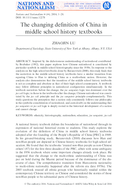 (PDF) The changing definition of China in middle school history textbooks