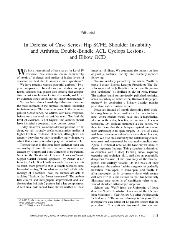 (PDF) In Defense of Case Series: Hip SCFE, Shoulder Instability and ...