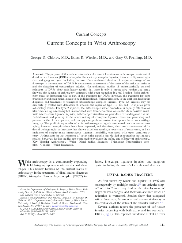 Pdf Current Concepts In Wrist Arthroscopy Gary Poehling