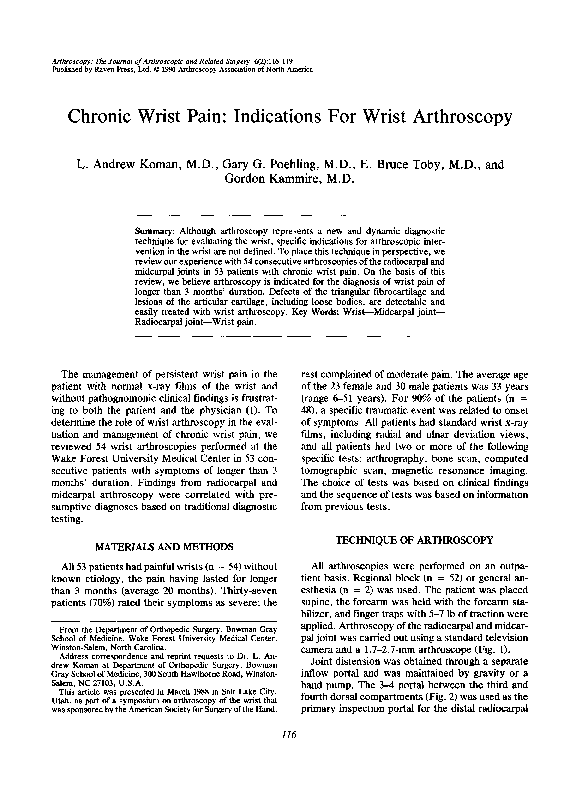 (PDF) Chronic wrist pain: Indications for wrist arthroscopy