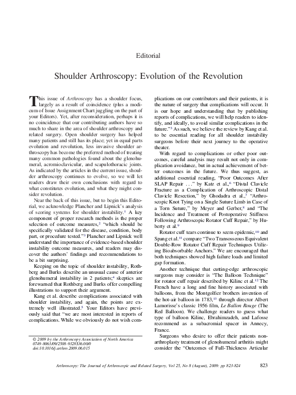 (PDF) Shoulder Arthroscopy: Evolution of the Revolution