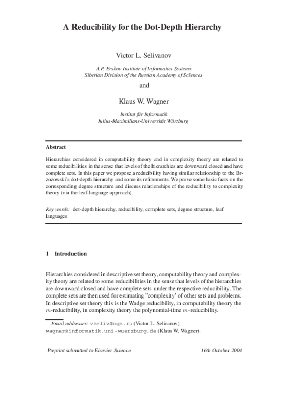 (PDF) A reducibility for the dot-depth hierarchy
