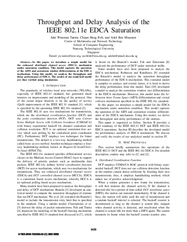 Pdf Throughput And Delay Analysis Of The Ieee 802 11e Edca Saturation