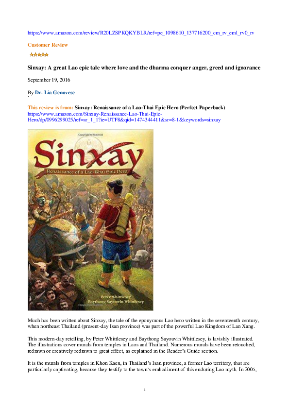 (PDF) 2016-Sinxay: A great Lao epic tale where love and the dharma ...
