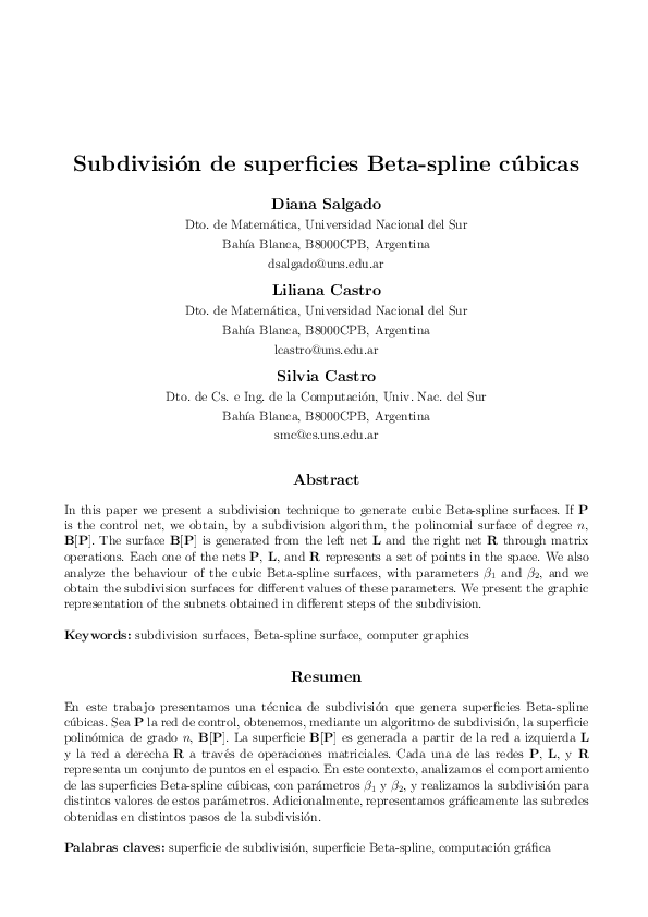 (PDF) Subdivision de superficies Beta-spline cubicas