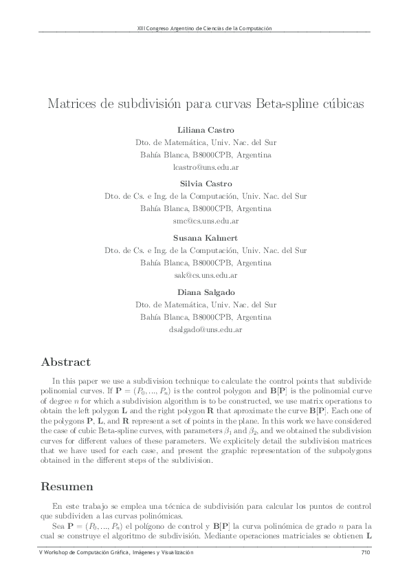 (PDF) Matrices de subdivisión para curvas Beta-spline cúbicas