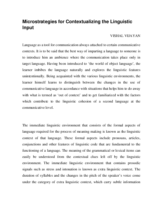 (PDF) Microstrategies for Contextualizing the Linguistic Input