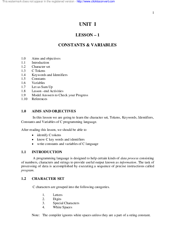 (PDF) UNIT I LESSON – 1 CONSTANTS & VARIABLES