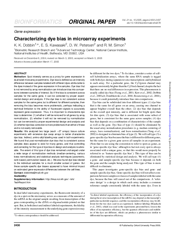 (PDF) Characterizing dye bias in microarray experiments