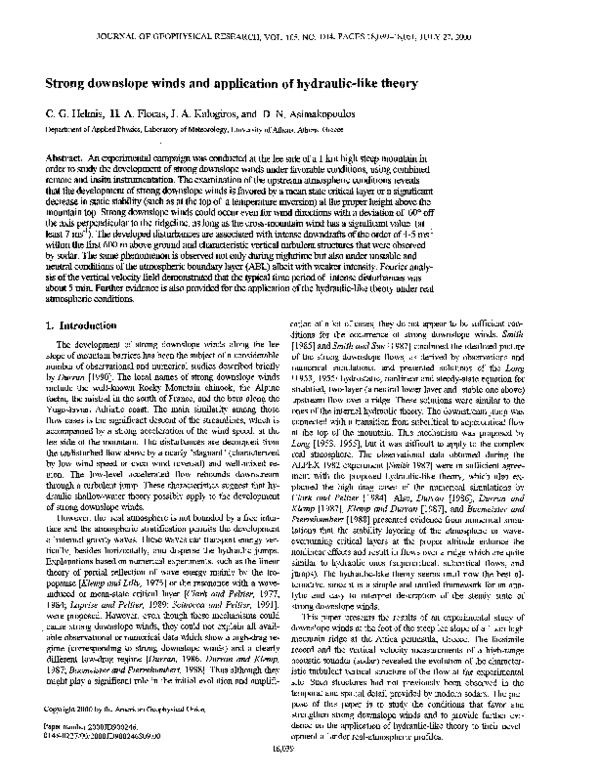 (PDF) Strong downslope winds and application of hydraulic-like theory