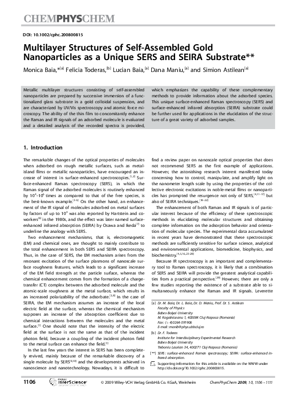 (PDF) Multilayer Structures of Self-Assembled Gold Nanoparticles as a Unique SERS and SEIRA ...