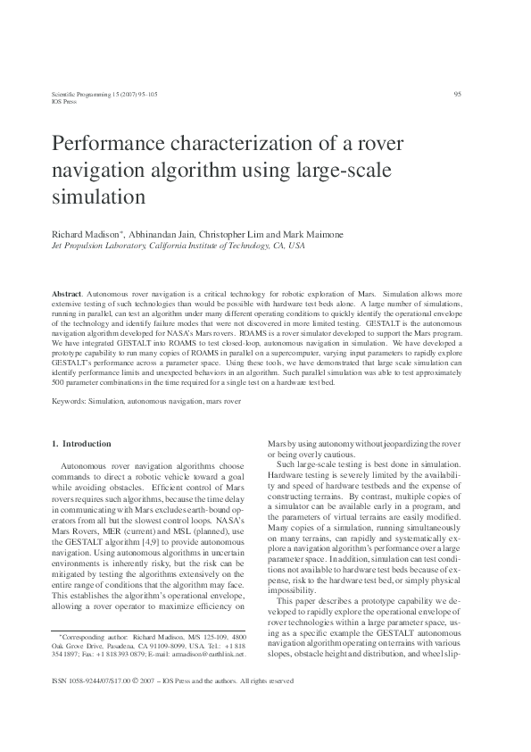 (PDF) Performance characterization of a rover navigation algorithm using large-scale simulation