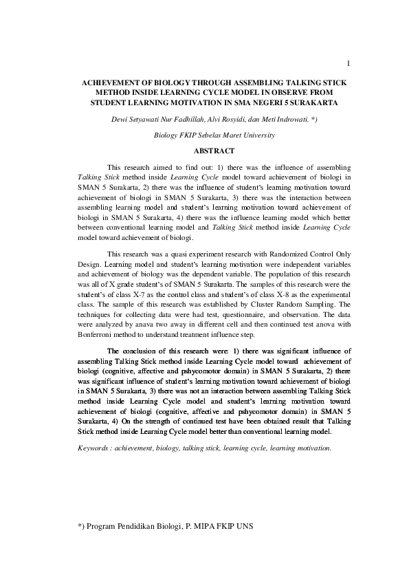 (PDF) ACHIEVEMENT OF BIOLOGY THROUGH ASSEMBLING TALKING STICK METHOD ...