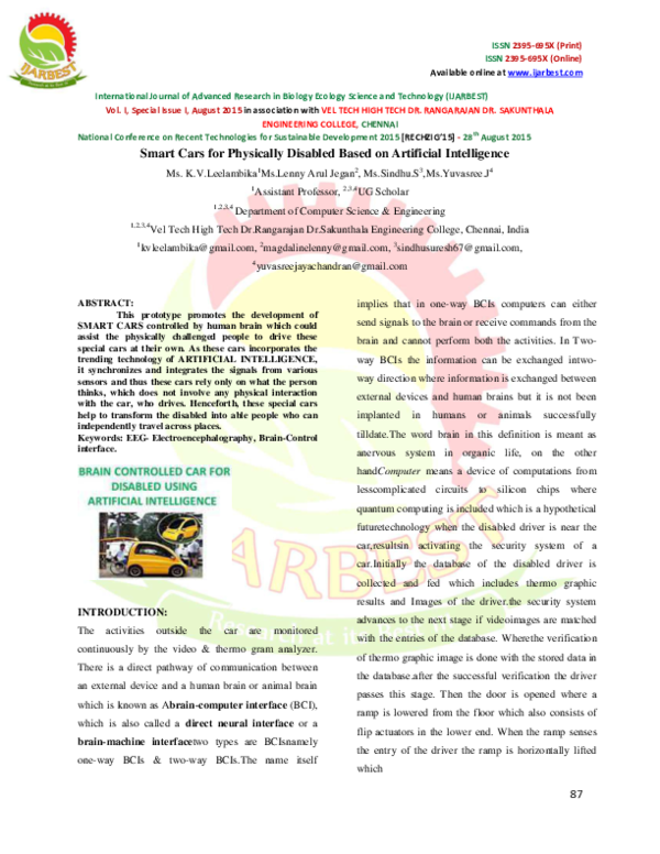 (PDF) Smart Cars for Physically Disabled Based on Artificial ...