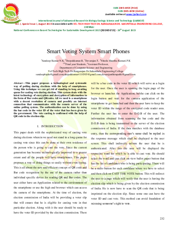 Pdf Smartphone Based Secure Voting System Using Qr Codes