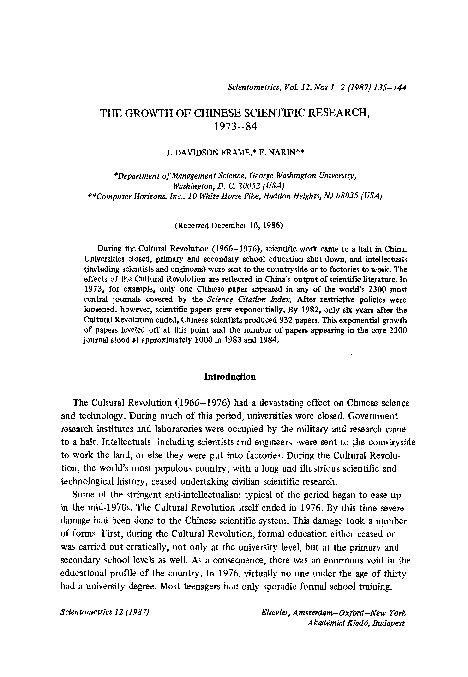 (PDF) The growth of chinese scientific research, 1973 84