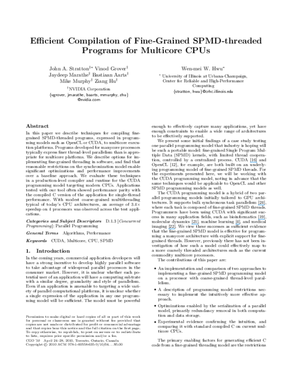 Pdf Efficient Compilation Of Fine Grained Spmd Threaded Programs For